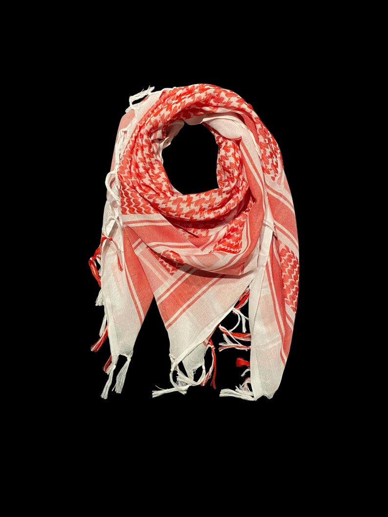 Red and White Cotton Traditional Shemagh With Tassels, Cultural Symbol ...