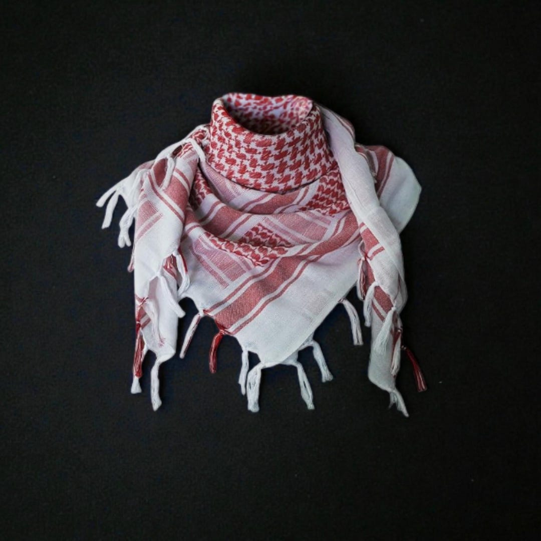 Red & White Palestinian Keffiyeh Scarf: Traditional Arab Kufiyah ...