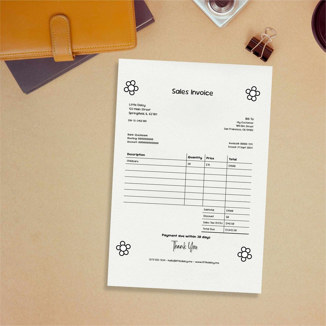 Letter Paper US Sales Tax Invoice Template - Google Docs - Microsoft Word - Nurseries Nannies ...