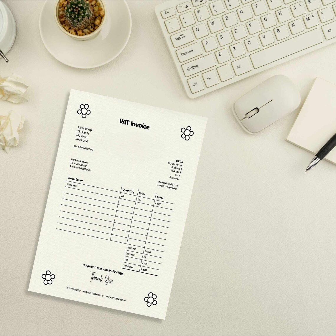 A4 Paper UK VAT Invoice Template Google Docs Microsoft Word Nurseries ...