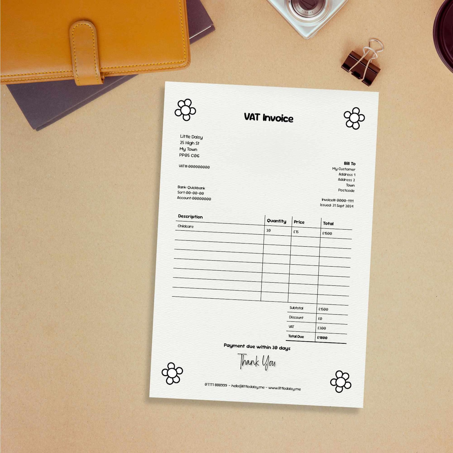A4 Paper UK VAT Invoice Template Google Docs Microsoft Word Nurseries ...