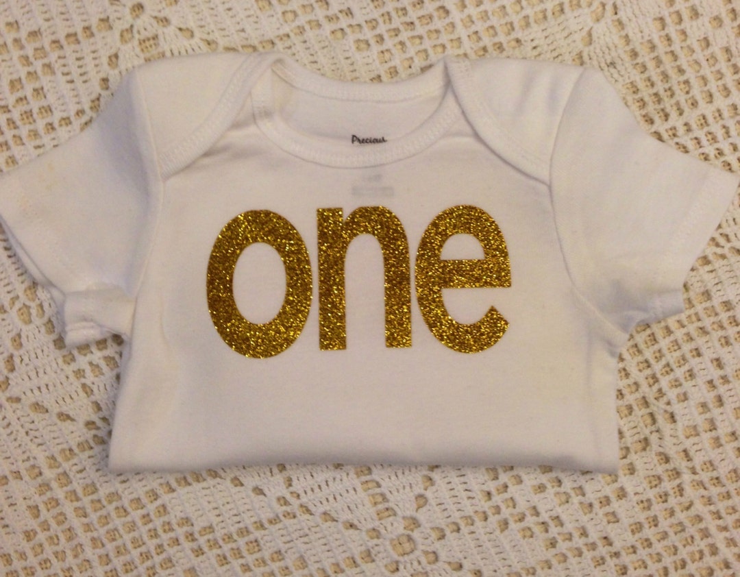 Gold Glitter Iron-on Vinyl one Lettering for Yearly, Monthly, or ...