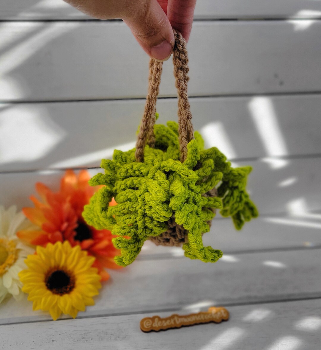 Hanging Crochet Fern, Car Plant, Crochet Plant, Hanging Fern, Rearview ...