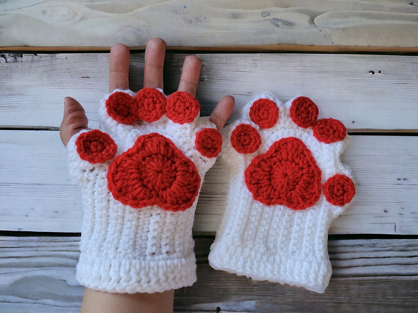 Cat or Dog Paw Fingerless Gloves, Crochet Mitts, Animal Paw, Kitty ...