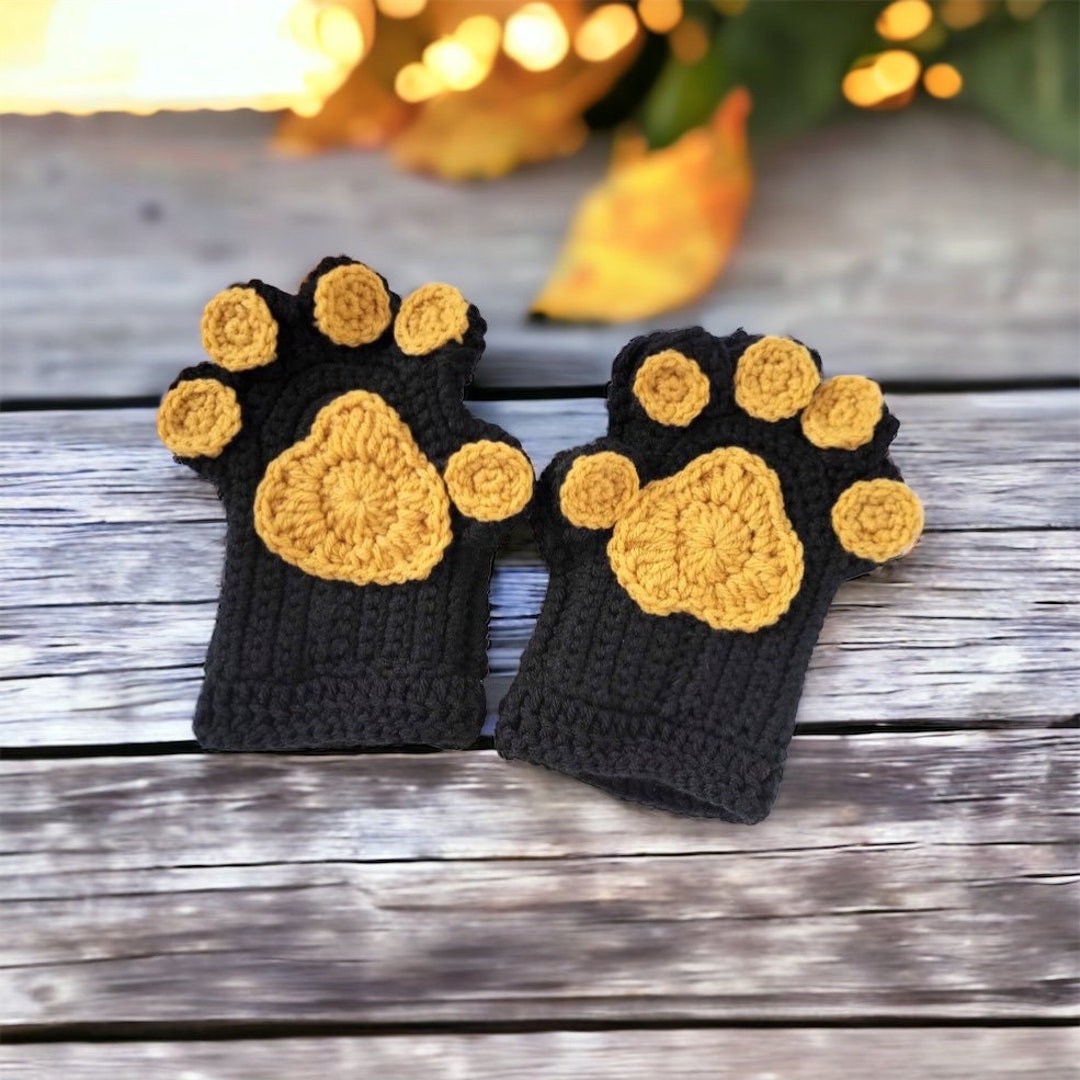 Cat or Dog Paw Fingerless Gloves, Crochet Mitts, Animal Paw, Kitty Paw ...