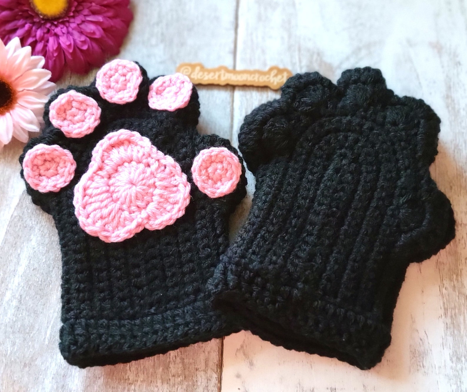 Cat or Dog Paw Fingerless Gloves, Crochet Mitts, Animal Paw, Kitty ...