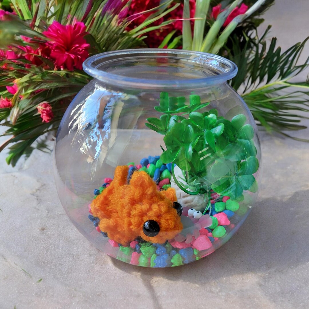 Mini Fuss Free Pet Goldfish, Handmade Crochet Fish in a Bowl, No Water ...
