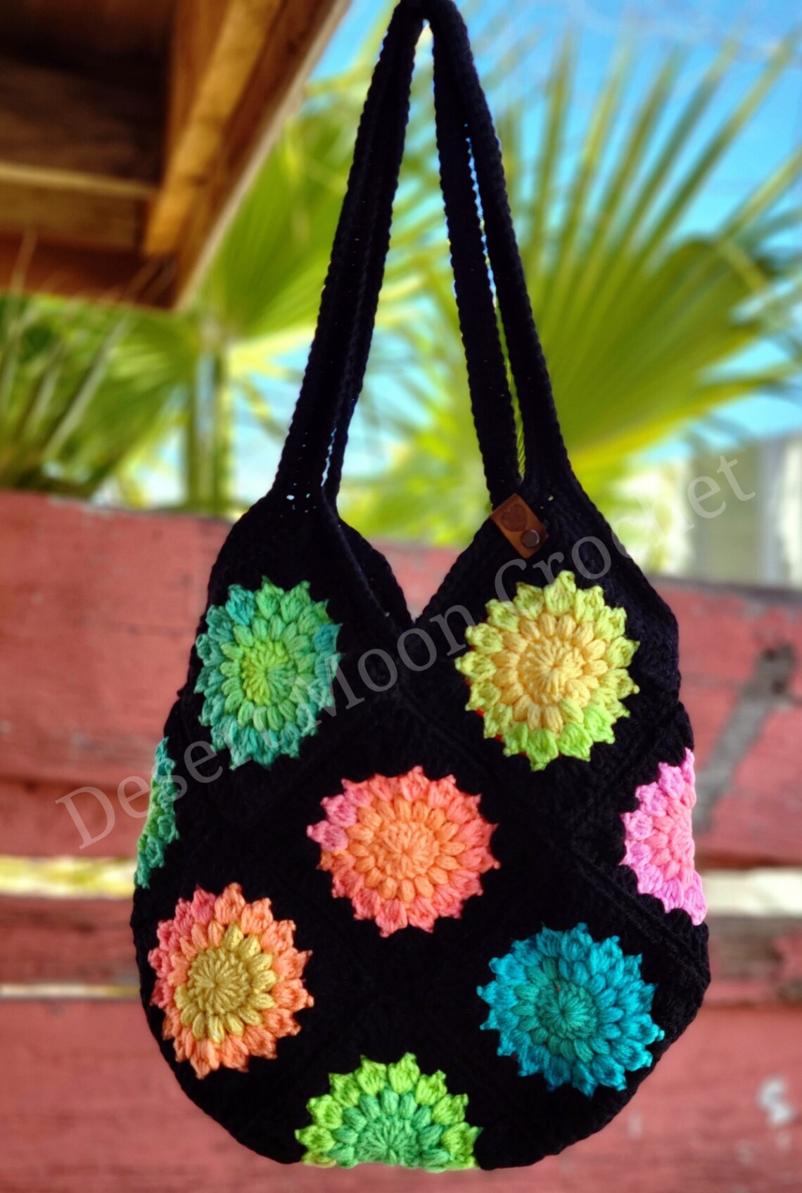 Boho Rainbow Flower Tote Bag Crochet Summer Bag Farmer's - Etsy UK