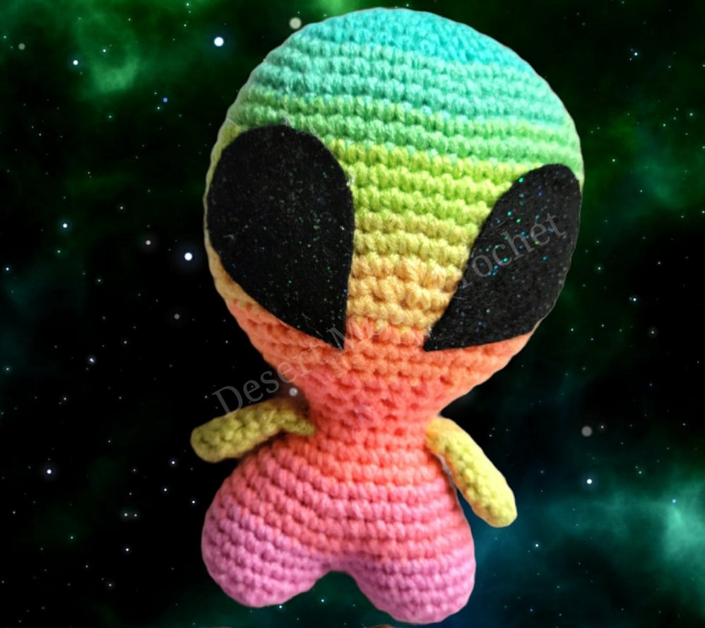 Crochet Alien Plushie: Rainbow Retro Stripes, Space Decor - Etsy