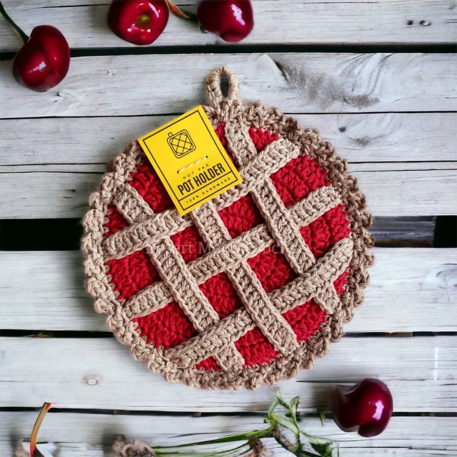 Crochet Cherry Pie Potholder: Cotton Hot Pad Trivet - Etsy