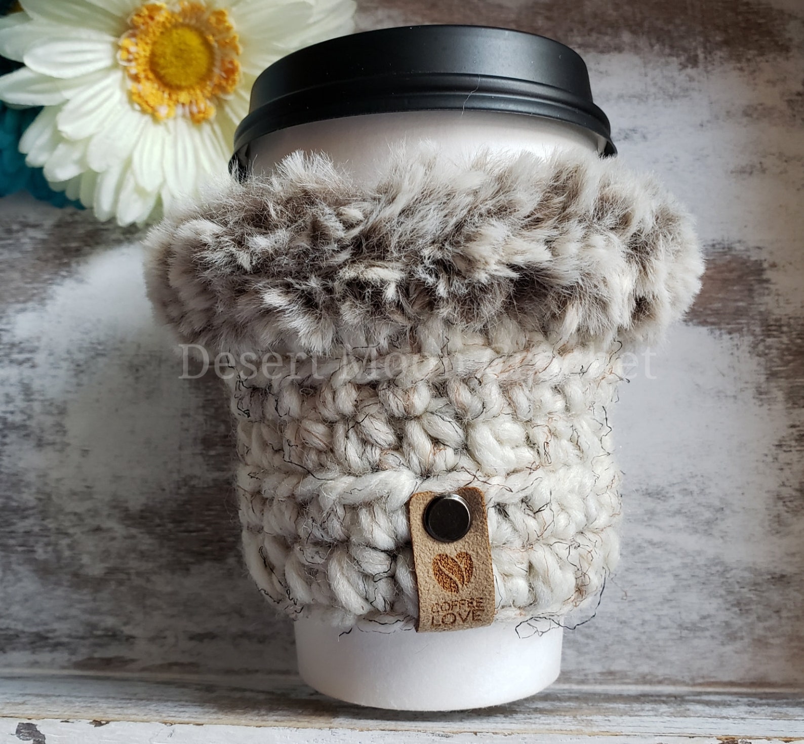 Faux Fur Coffee Cup Cozy Crochet Drink Sleevewool and Fur - Etsy