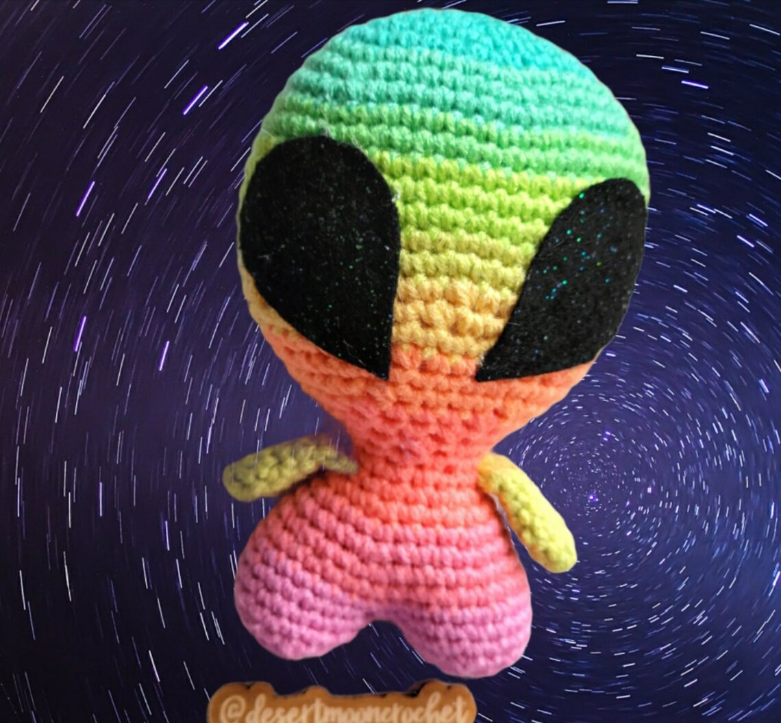 Crochet Alien Plushie: Rainbow Retro Stripes, Space Decor - Etsy