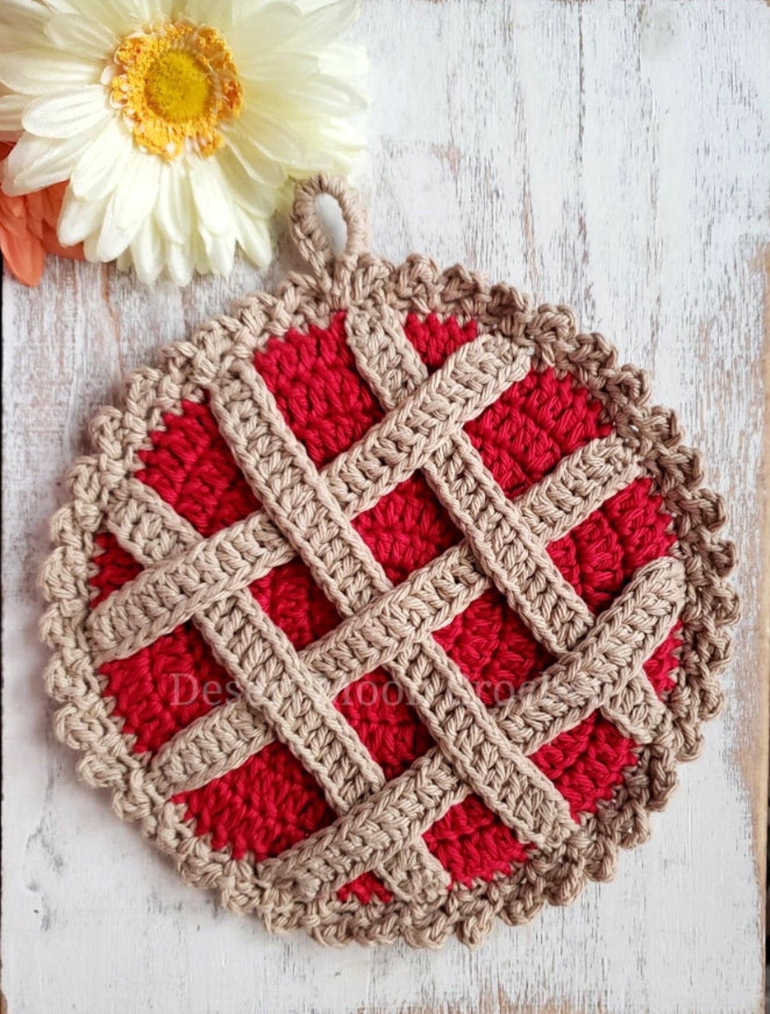 Cherry Pie Potholder Crochet Cotton Fruit Pie Hot Pad Sweet - Etsy