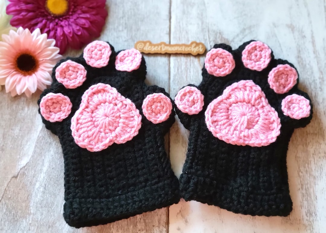 Cat or Dog Paw Fingerless Gloves, Crochet Mitts, Animal Paw, Kitty ...