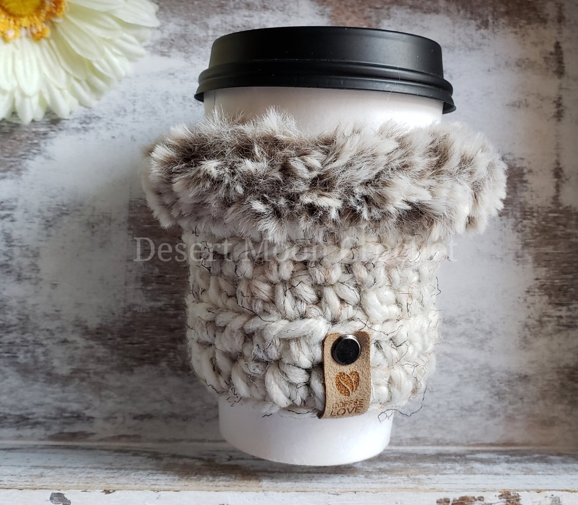 Faux Fur Coffee Cup Cozy Crochet Drink SleeveWool and Fur | Etsy