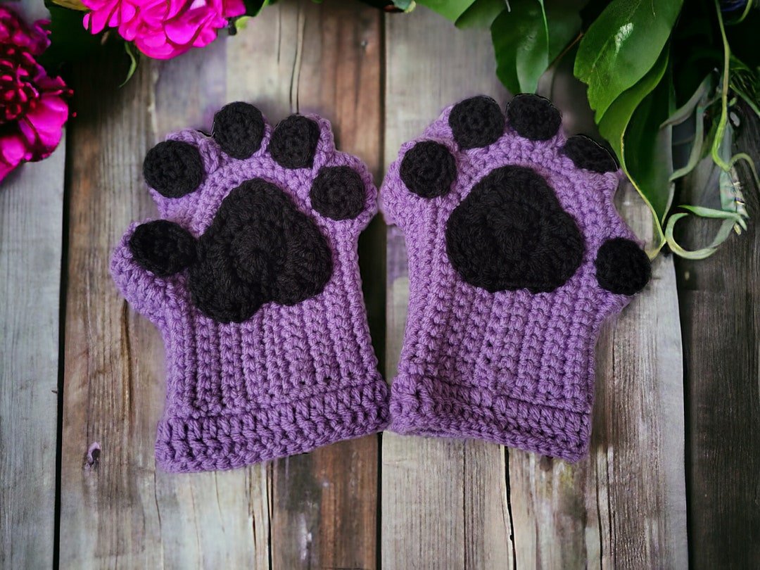 Cat or Dog Paw Fingerless Gloves, Crochet Mitts, Animal Paw, Kitty Paw ...