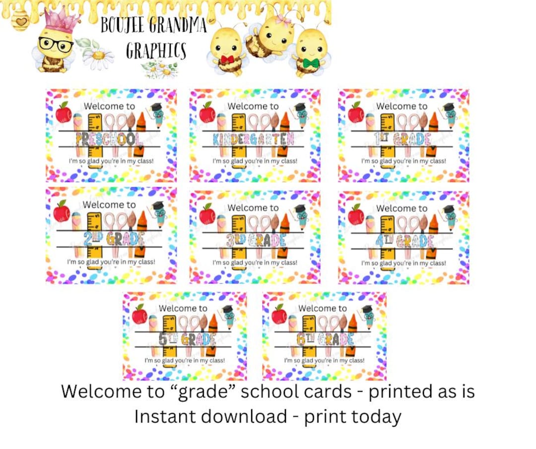 Welcome Back to School Cards - PRESCHOOL - 6TH GRADE - Etsy
