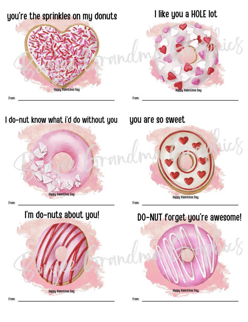 Printable Valentine Cards, Donut Valentines Day, Kids Classroom ...