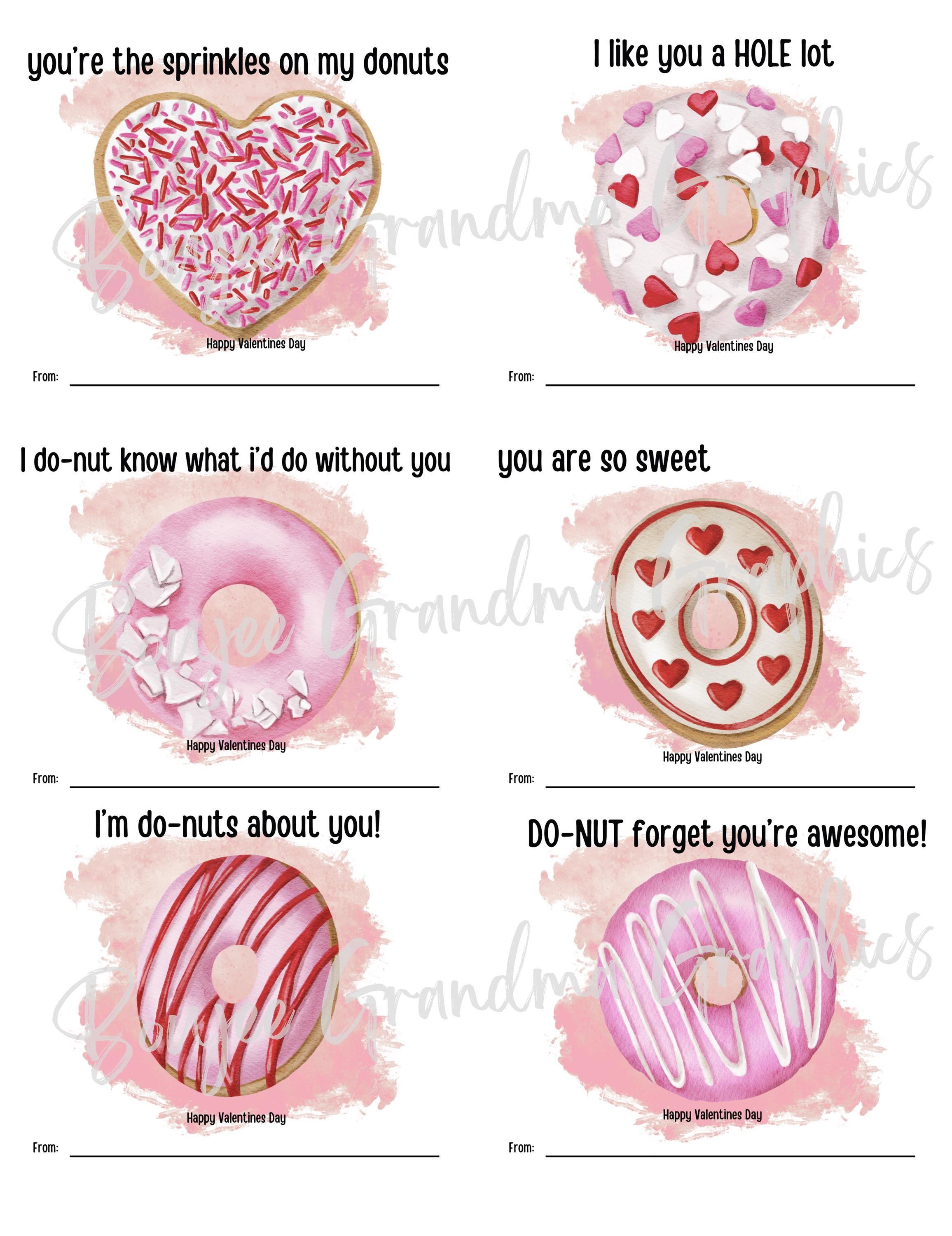 Printable Valentine Cards, Donut Valentines Day, Kids Classroom ...
