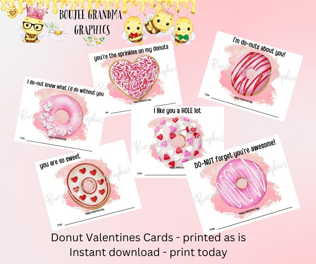 Printable Valentine Cards, Donut Valentines Day, Kids Classroom ...