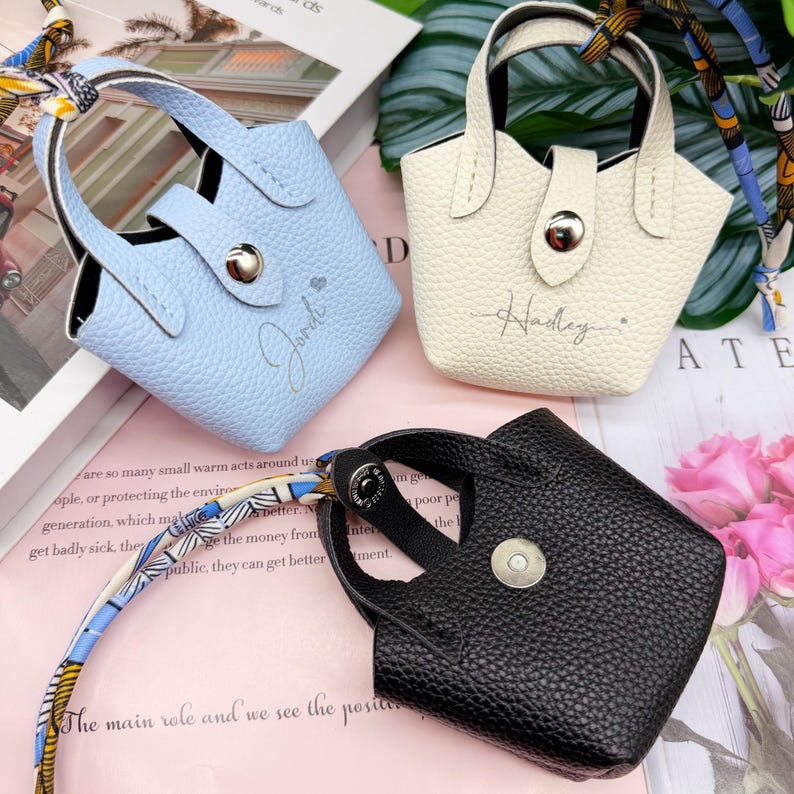 Custom Mini Tote Bag Keychain, Personalized Leather Headphone Case ...