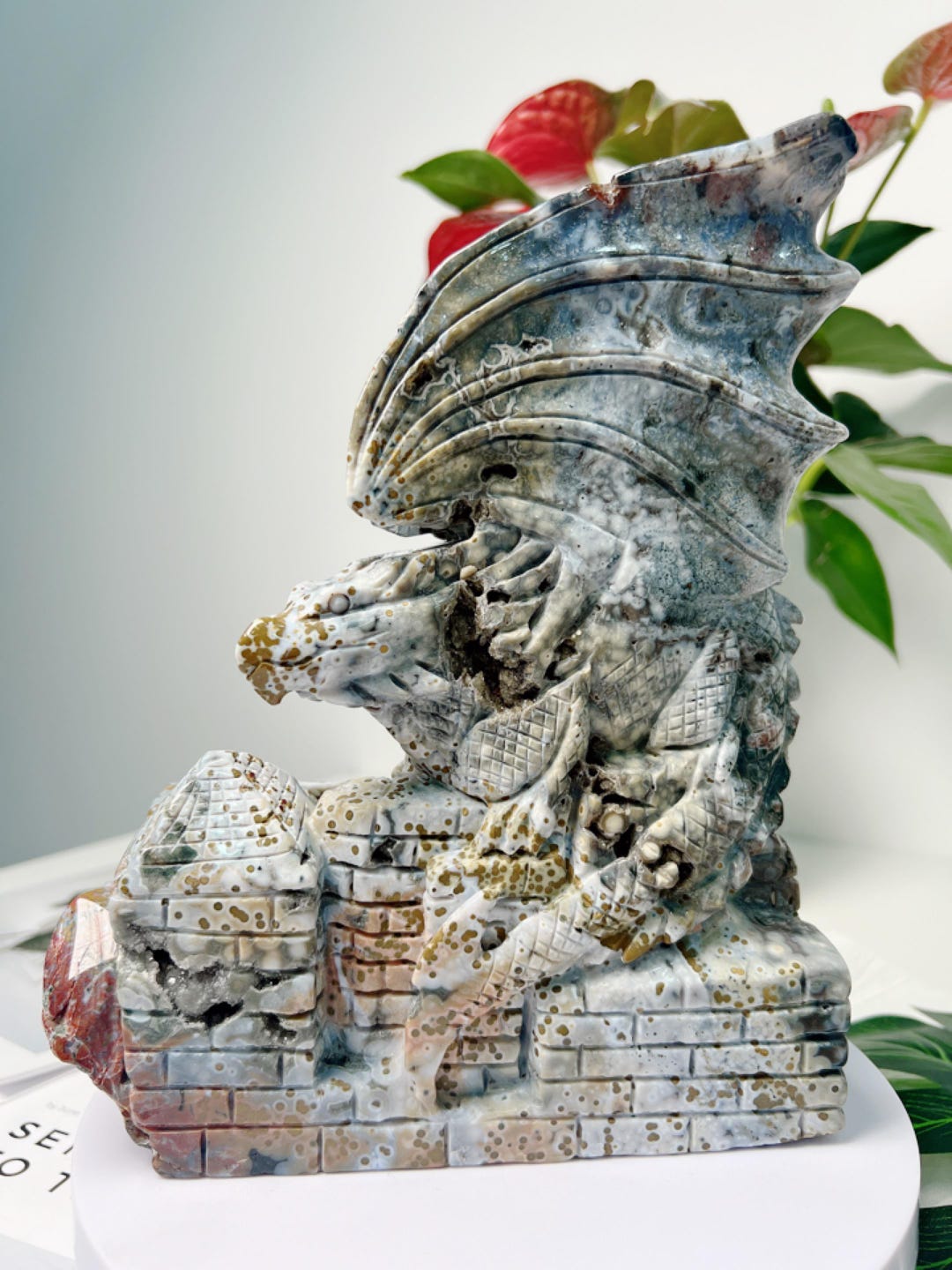 8th Vein Ocean Jasper Dragon Castle Carved in Crystal | Natural Stone ...