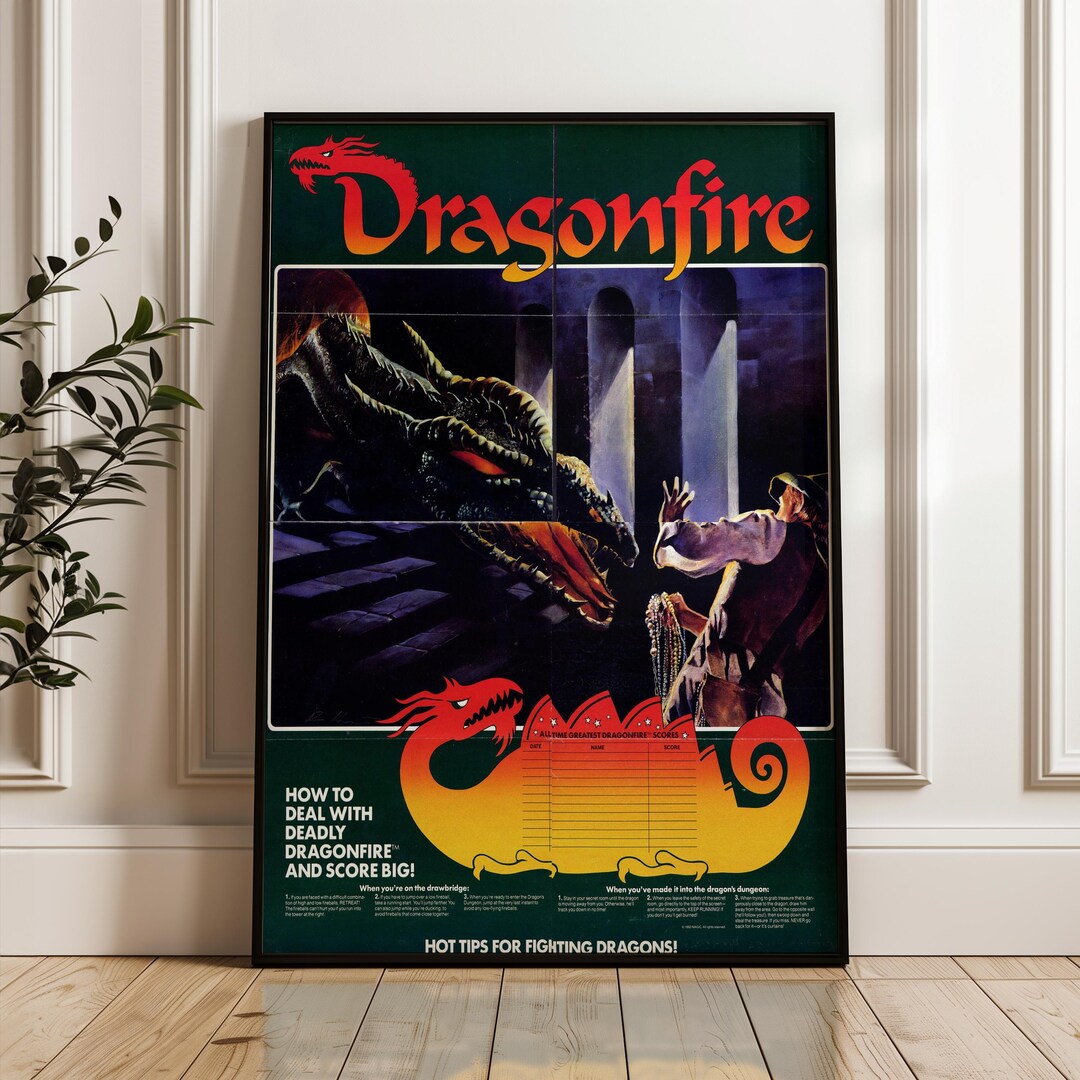 Dragonfire 90s Retro Video Game Poster Atari 2600 Game Printable Wall ...
