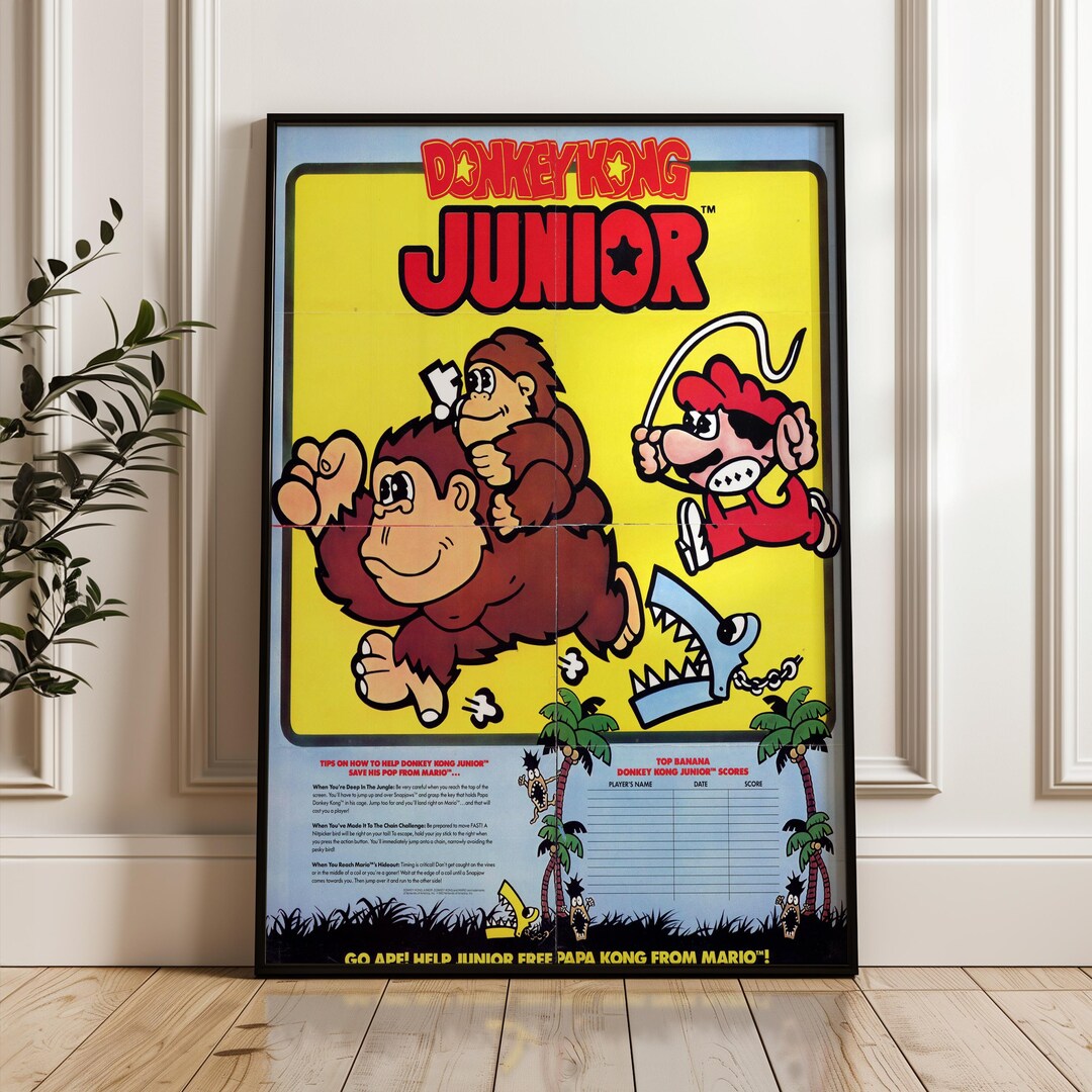 Donkey Kong Junior Arcade Poster: Retro Nintendo Cartoon Print (digital ...