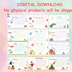 2025 Calendar Printable, Colourful Calendar, Cute Calendar 2025, Wall ...