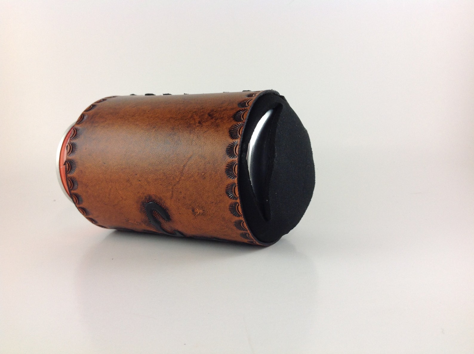 Leather Can Holder, Hand Tooled, Personalized Groomsmen Gift, Rustic ...