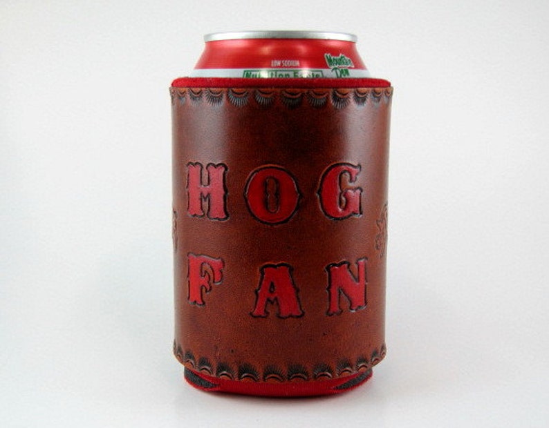 Razorback Hog Leather Can Holder Hand Tooled Insulated Beer - Etsy
