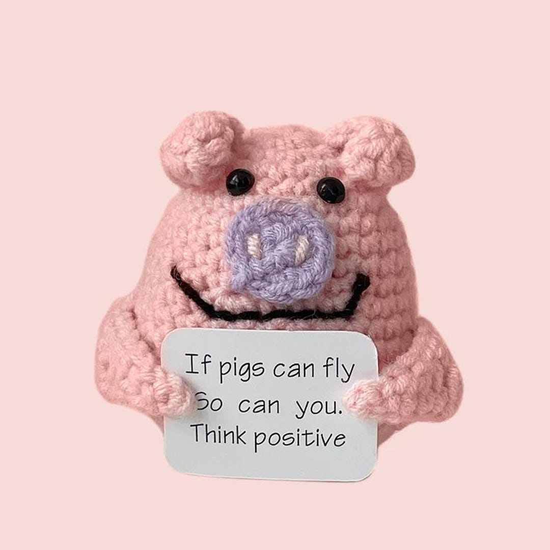 Positive Pig Crochet Plush, Cute Motivational Gift, Handmade ...