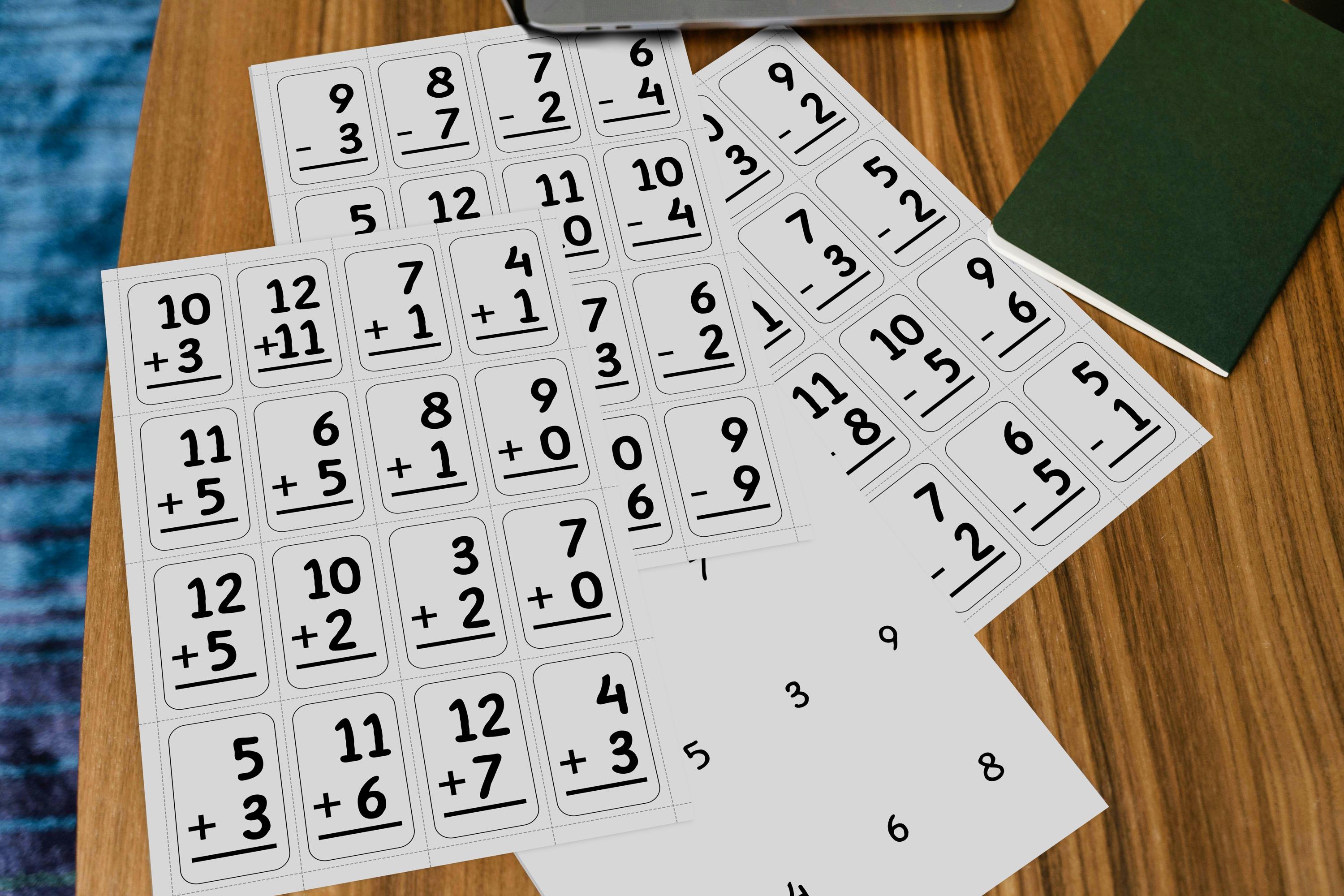 Printable Addition & Subtraction 384 Flash Cards, First Grade Math ...