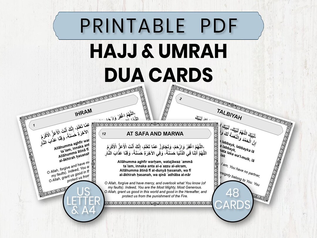 Printable PDF Hajj Dua Cards, Hajj Duas Printable Cards, Hajj Flashcards, Prayer Cards, Islamic ...