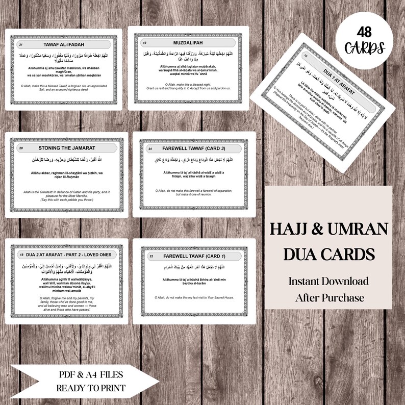 Printable PDF Hajj Dua Cards, Hajj Duas Printable Cards, Hajj Flashcards, Prayer Cards, Islamic ...