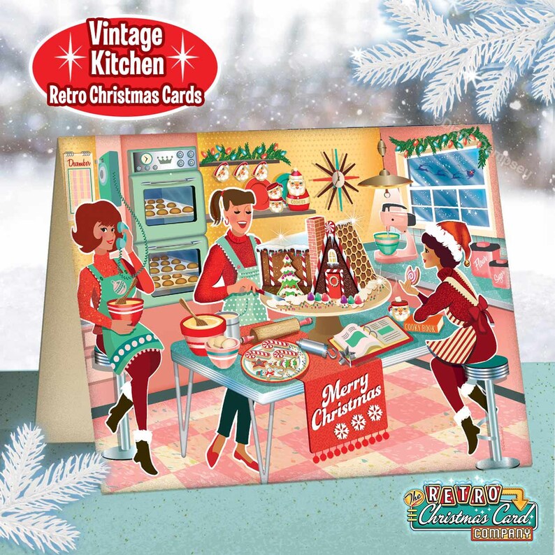 Vintage Kitchen Christmas Cards, Package of 8 | Retro Christmas Cards ...