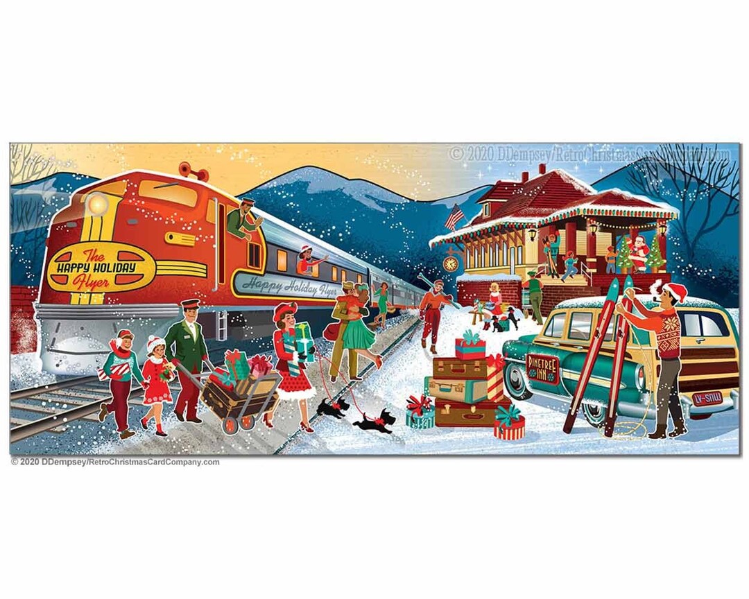 Vintage Train Station Christmas Cards, Package of 8 Railroad Christmas ...