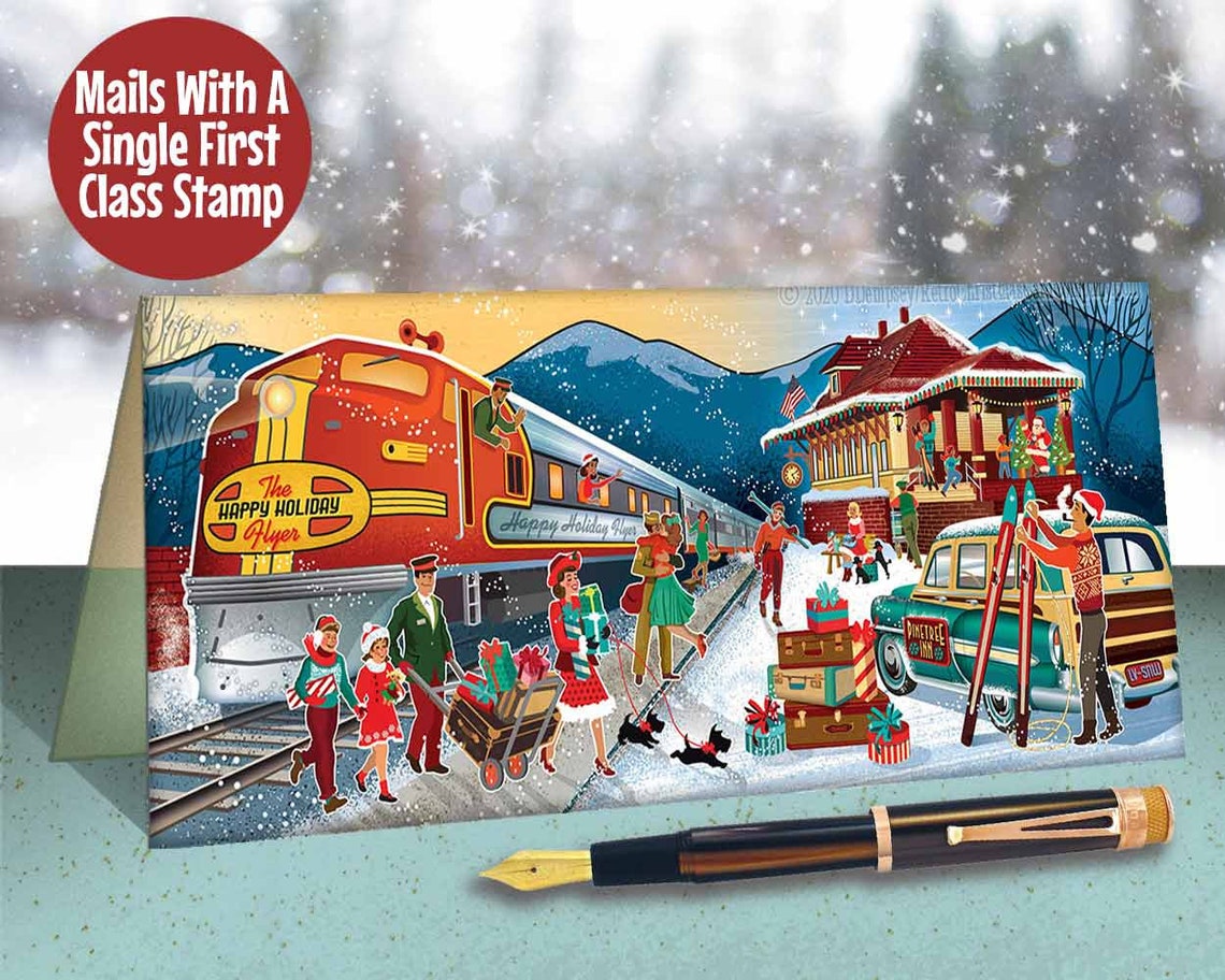 Vintage Train Station Christmas Cards Package of 8 Railroad | Etsy