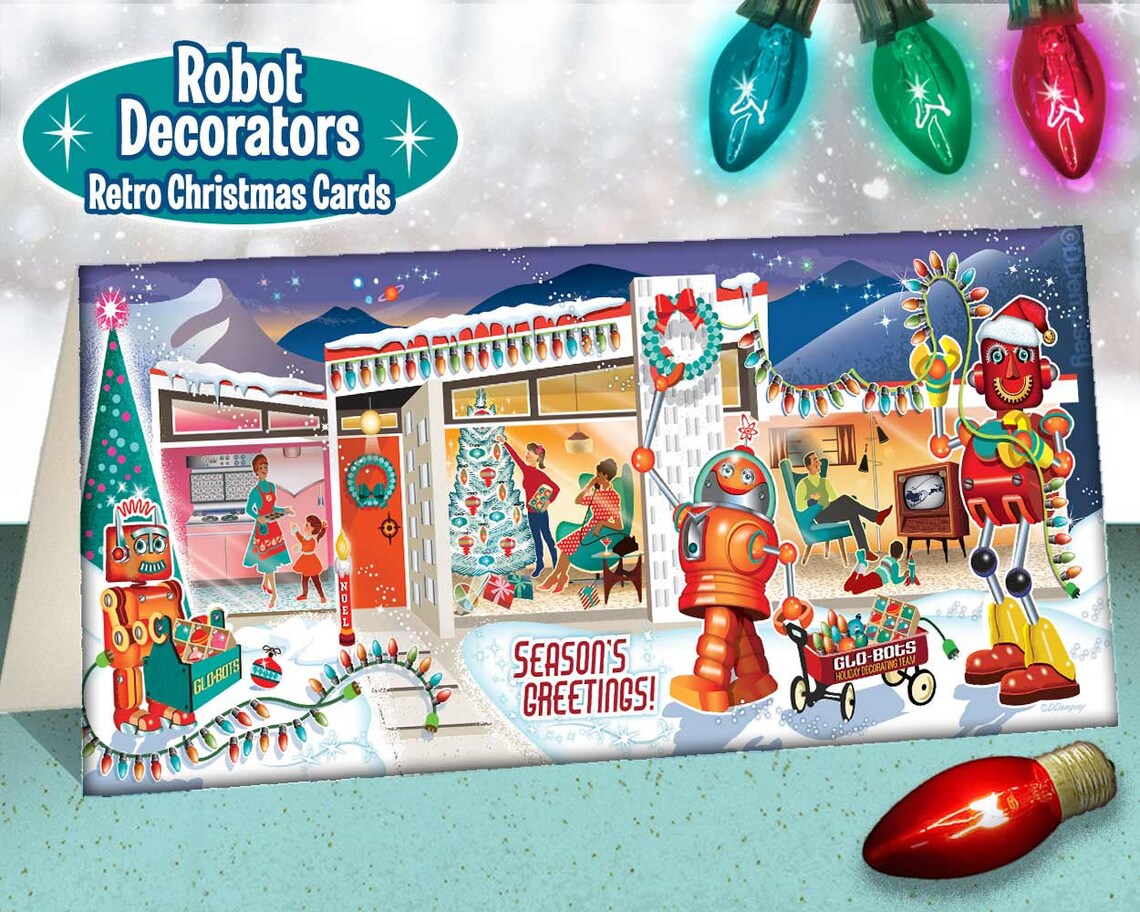 Robot Decorators Christmas Cards, Package of 8 | Funny Christmas Card ...