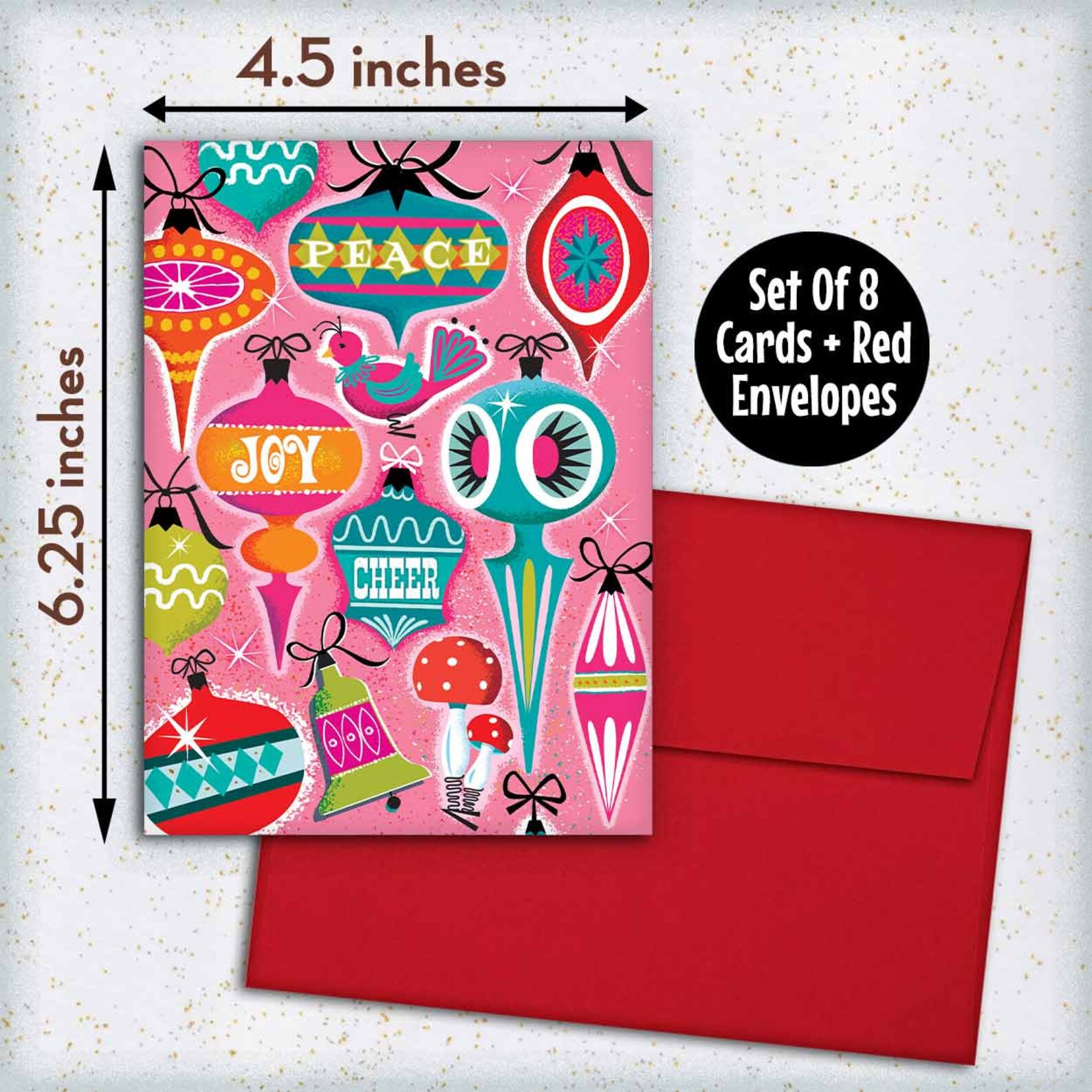 Cheerful Mod Ornaments Christmas Cards Package of 8 Retro - Etsy