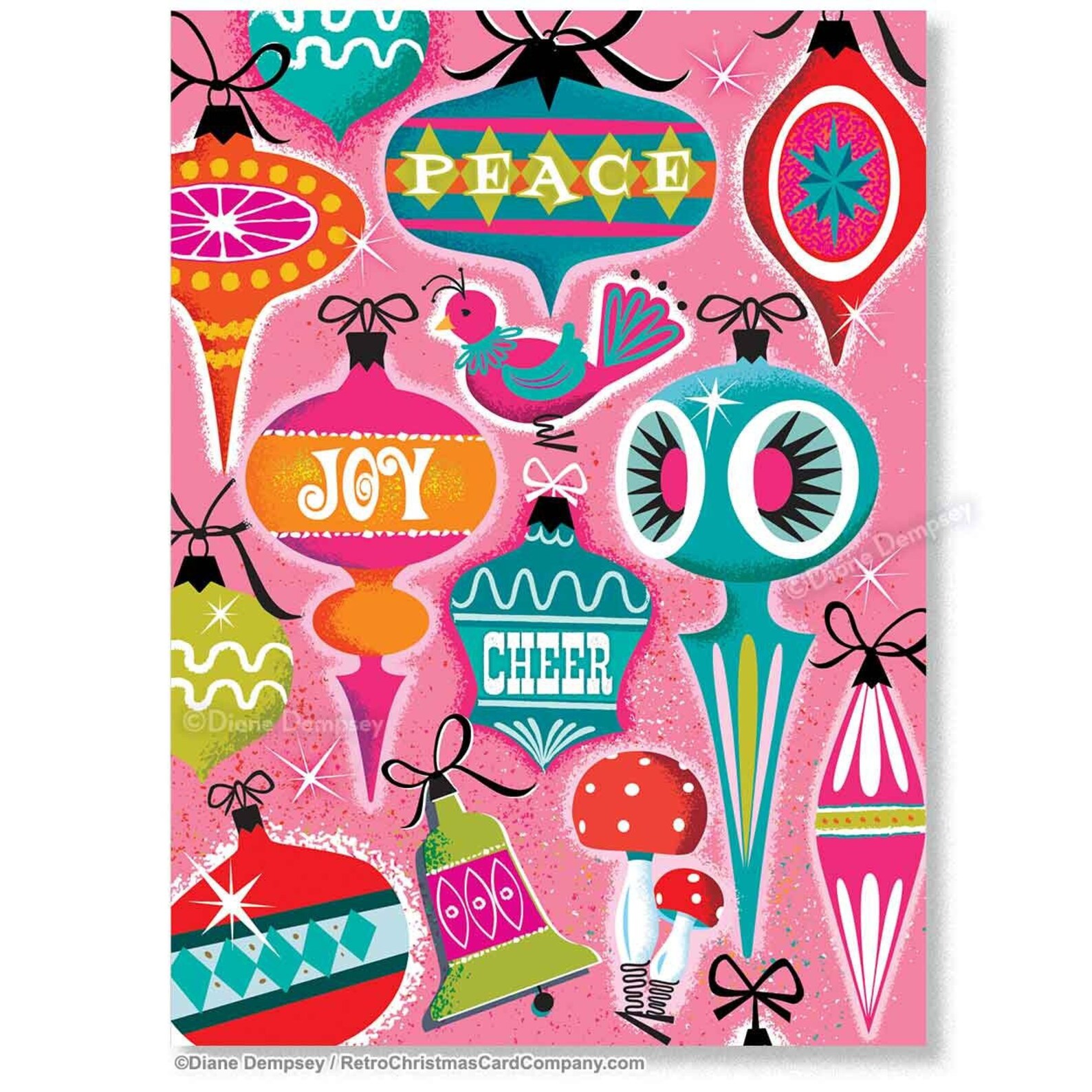 Cheerful Mod Ornaments Christmas Cards Package of 8 Retro - Etsy