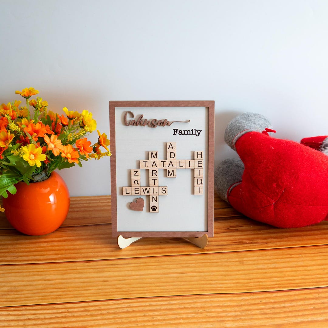 Wooden Scrabble Puzzle Sign, Personalized Family Name Crossword, Family ...