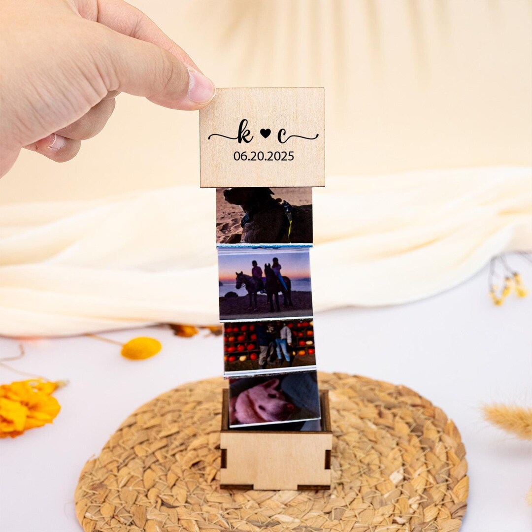 Personalized Pull Out Photo Album,custom Wooden Photo Frame,anniversary ...