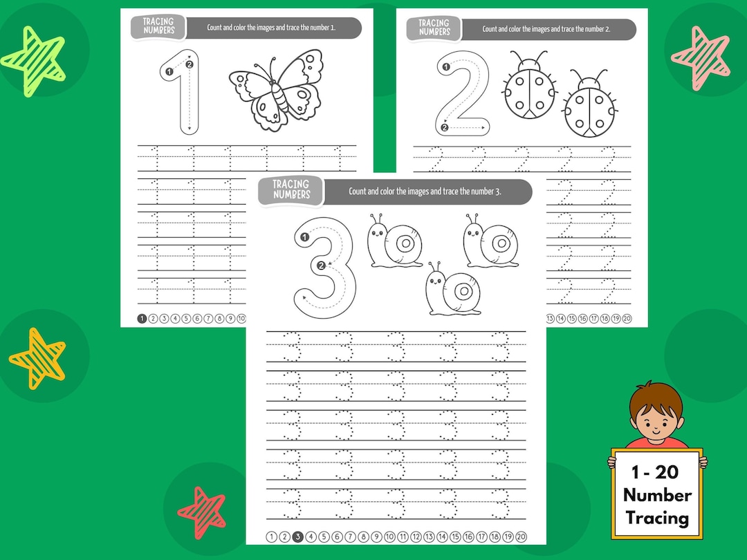 123 Numbers Tracing Worksheets for Preschool Kids 1 - 20 Printable Pdf ...