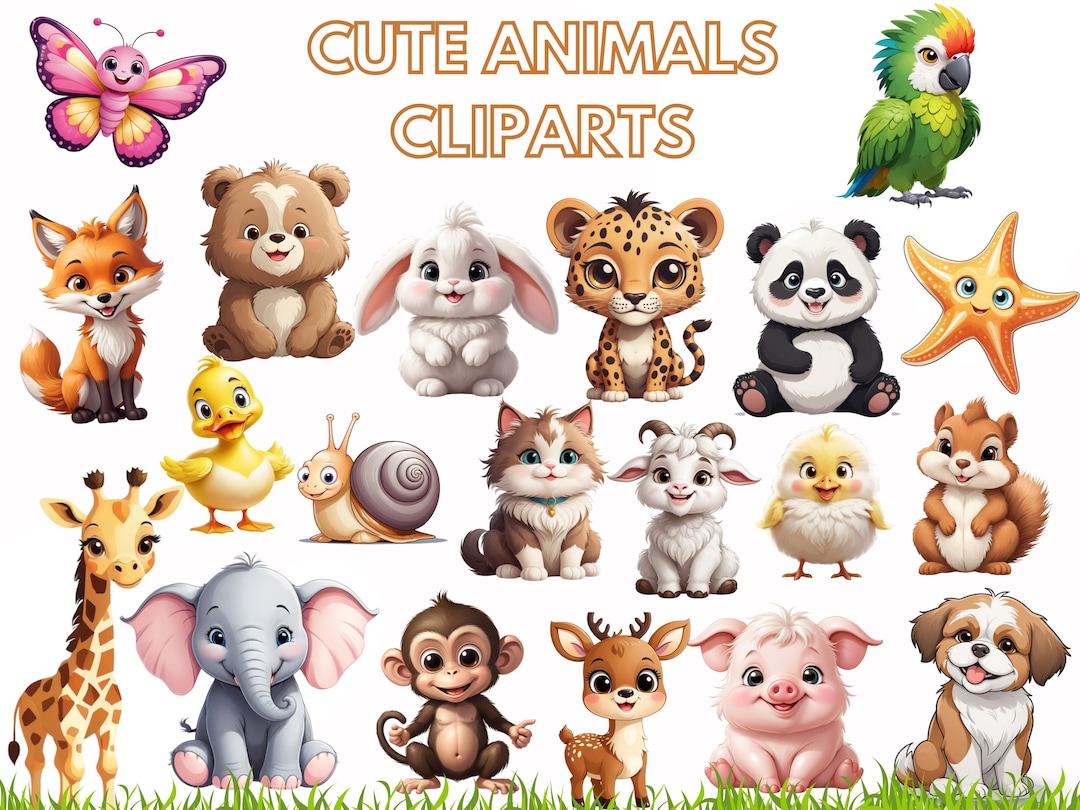 Cute Animals Clipart, Digital Download, 20 PNG Files, High Resolution ...