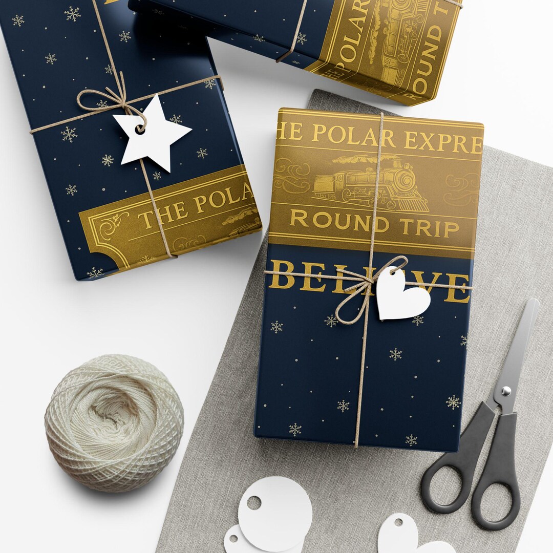 Polar Express Christmas Gift Wrap: Navy Blue and Gold Ticket Design - Etsy