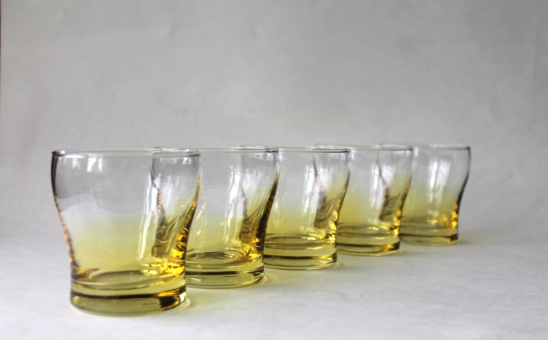Vintage Libbey Rocks Glasses, Forever Amber Ombre Honey Yellow, Set 5 ...
