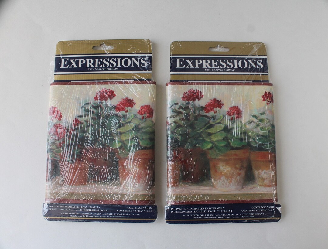 2 Vintage Expressions Border Wall Paper in Package, Red Geraniums in ...