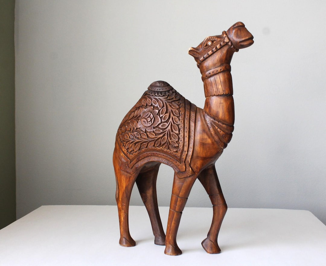 Large Camel Wood Carving, Hand Carved Standing Camel Decor - Etsy