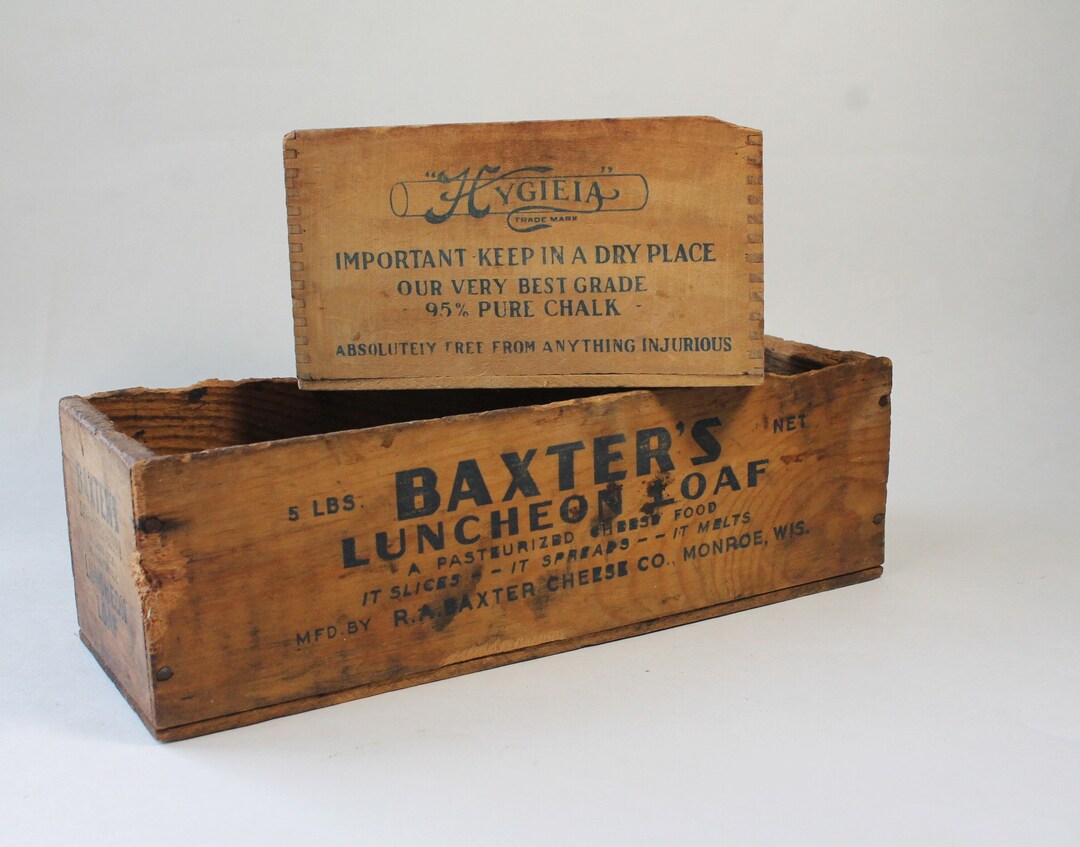 Vintage Wood Cheese Chalk Boxes, Lot 2 Boxes, Baxter Cheese Luncheon ...
